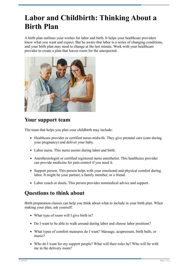 Text - Labor and Childbirth: Thinking About a Birth Plan - HealthClips ...