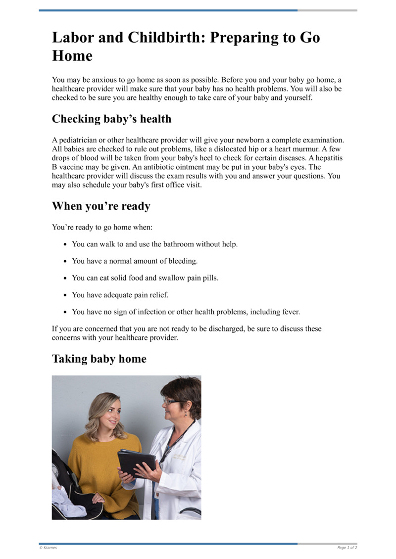 Text - Labor and Childbirth: Preparing to Go Home - HealthClips Online