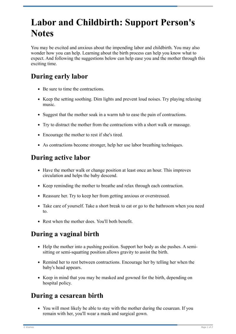 Text - Labor and Childbirth: Support Person's Notes - HealthClips Online