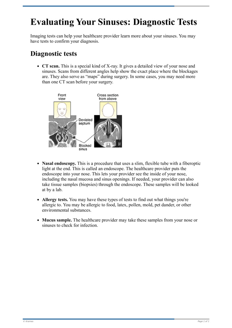 PDF - Evaluating Your Sinuses: Diagnostic Tests - HealthClips Online