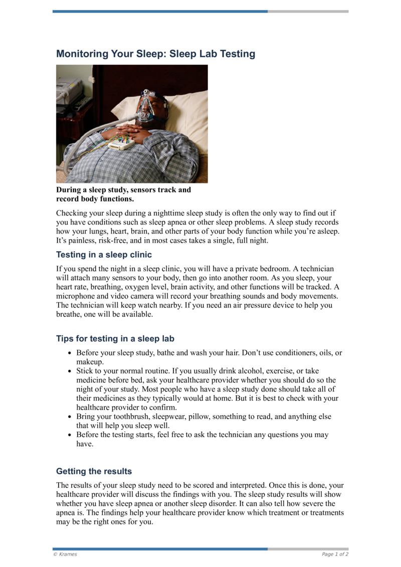 PDF - Monitoring Your Sleep: Sleep Lab Testing - HealthClips Online