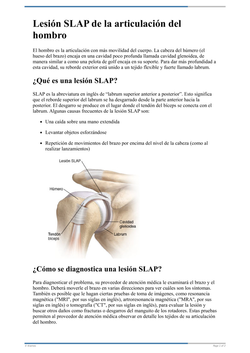 Text - Lesión SLAP de la articulación del hombro - HealthClips Online