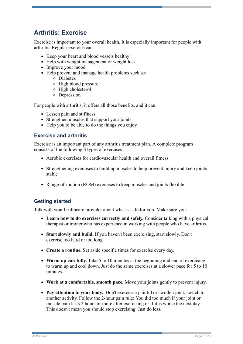 PDF - Arthritis: Exercise - HealthClips Online
