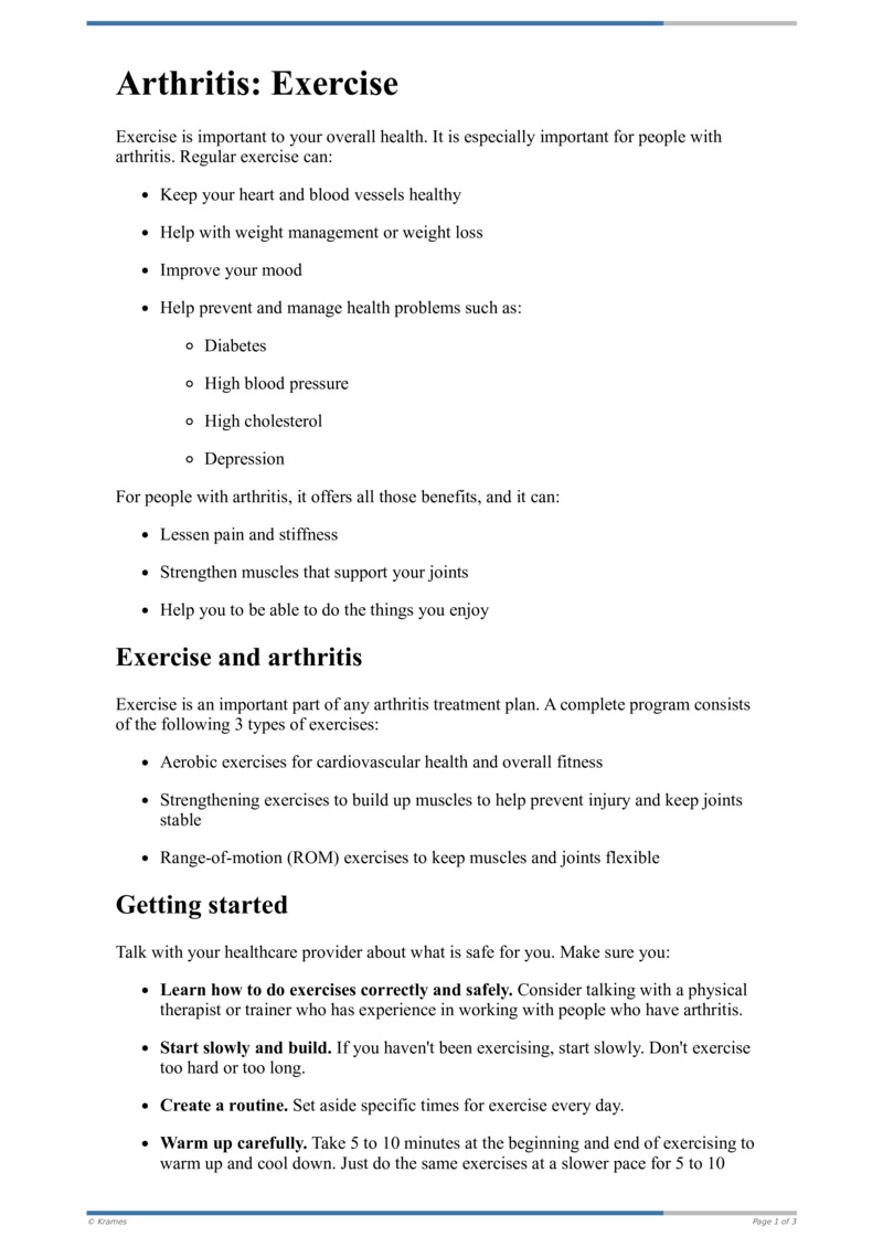 Text - Arthritis: Exercise - HealthClips Online