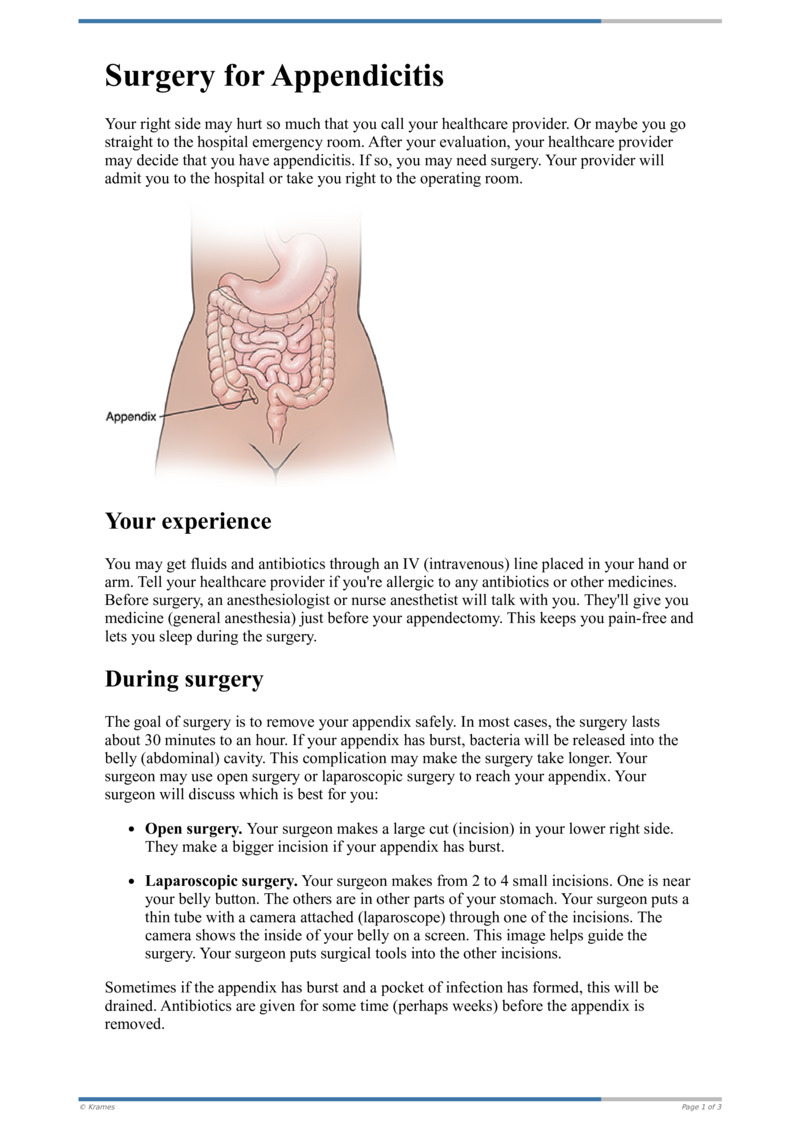 Text - Surgery for Appendicitis - HealthClips Online