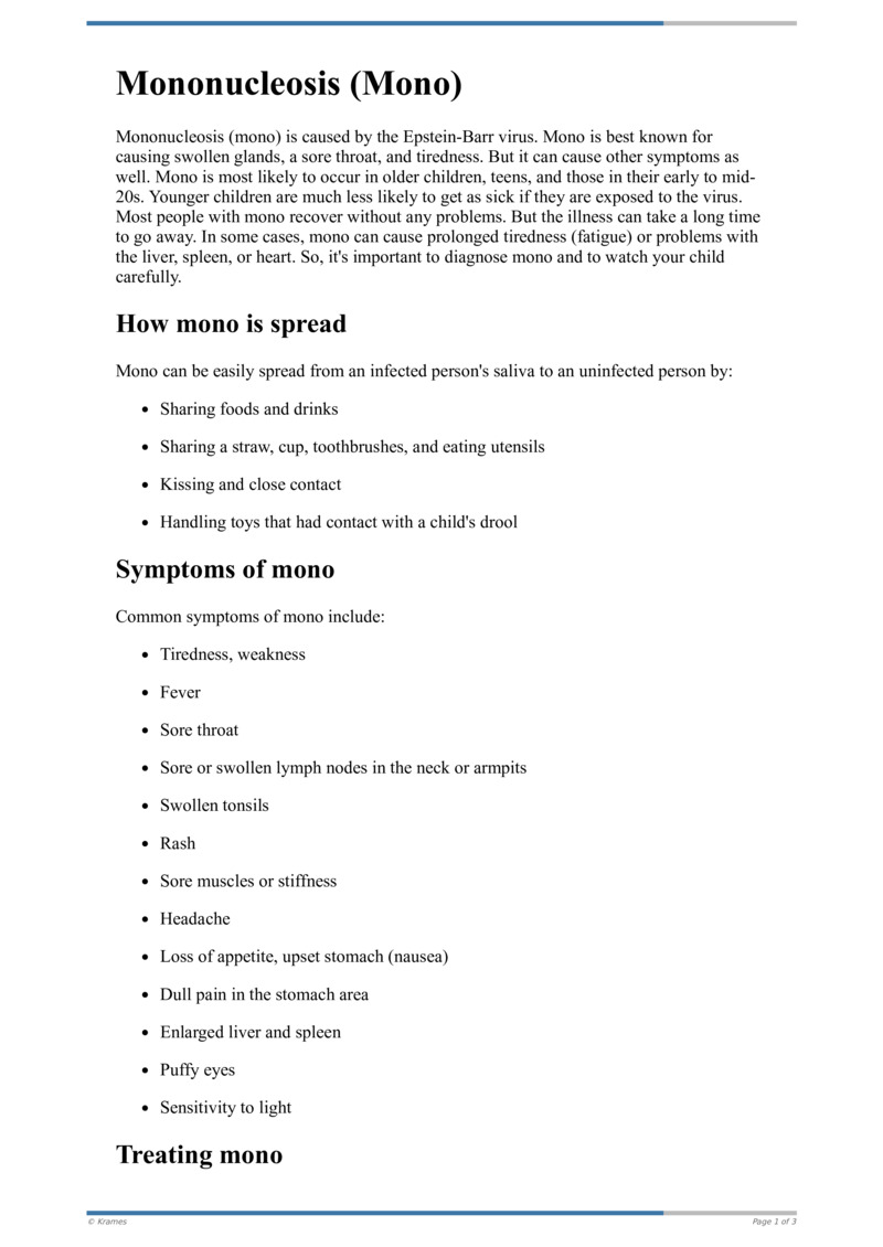 Text - Mononucleosis (Mono) - HealthClips Online