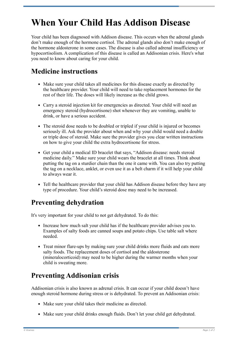 Text - When Your Child Has Addison Disease - HealthClips Online