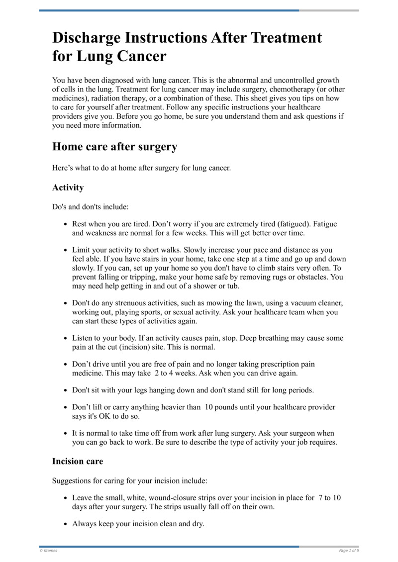 Text - Discharge Instructions After Treatment for Lung Cancer ...
