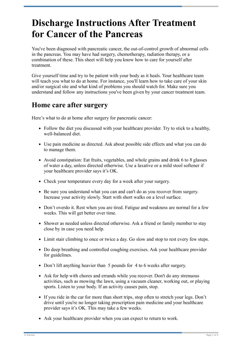 Text - Discharge Instructions After Treatment for Cancer of the ...