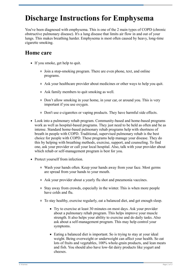 Text - Discharge Instructions for Emphysema - HealthClips Online