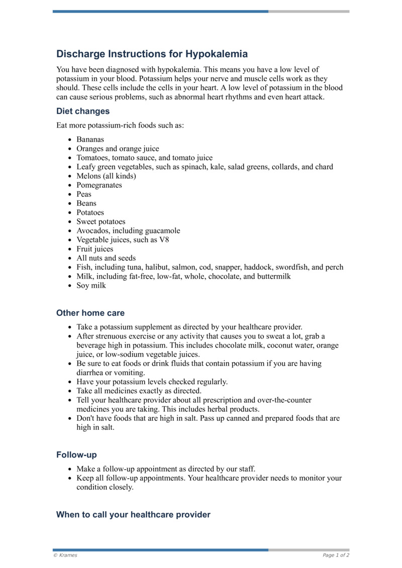 PDF - Discharge Instructions for Hypokalemia - HealthClips Online