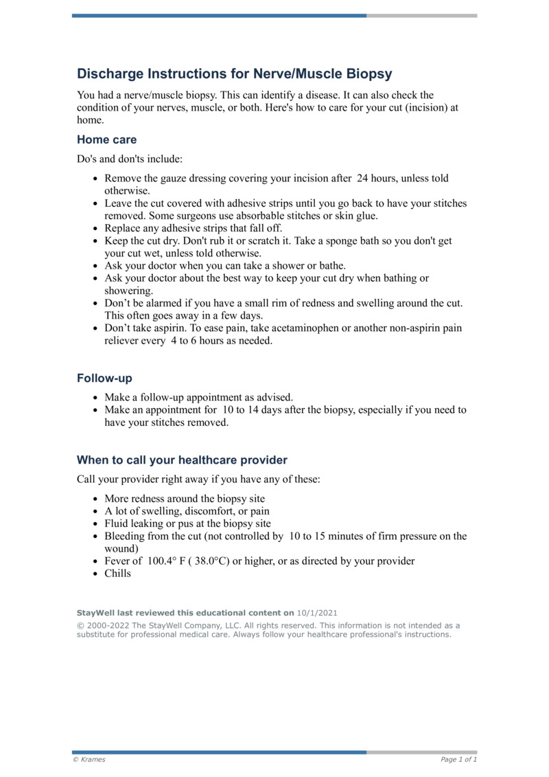 PDF - Discharge Instructions for Nerve/Muscle Biopsy - HealthClips Online
