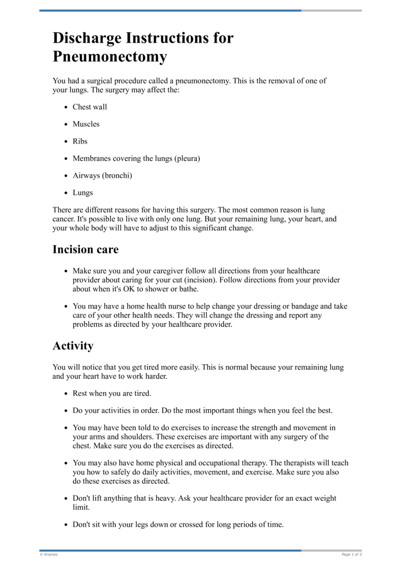 PDF Discharge Instructions For Pneumonectomy HealthClips Online PDF Discharge Instructions For Pneumonectomy HealthClips Online