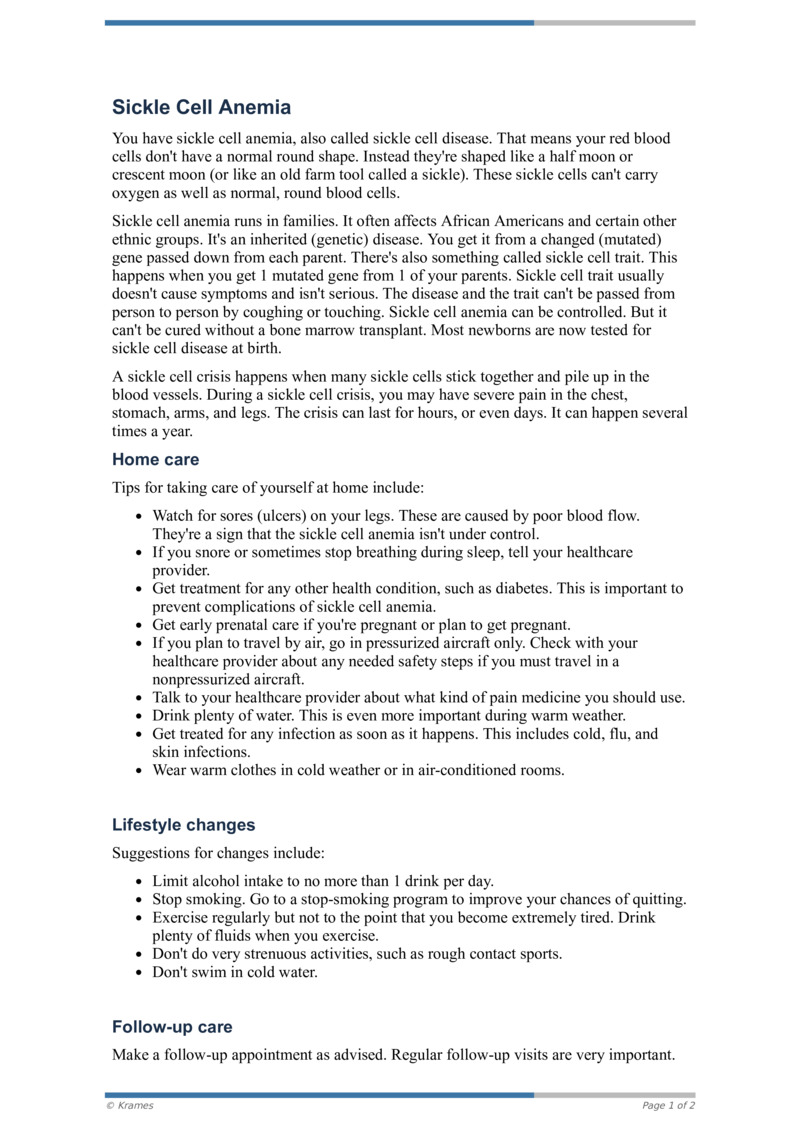 PDF - Sickle Cell Anemia - HealthClips Online