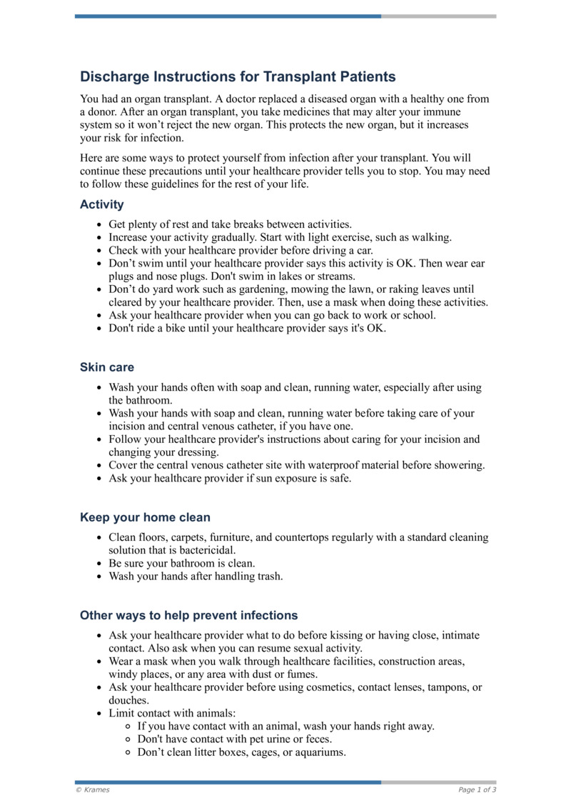 PDF - Discharge Instructions for Transplant Patients (Overview ...