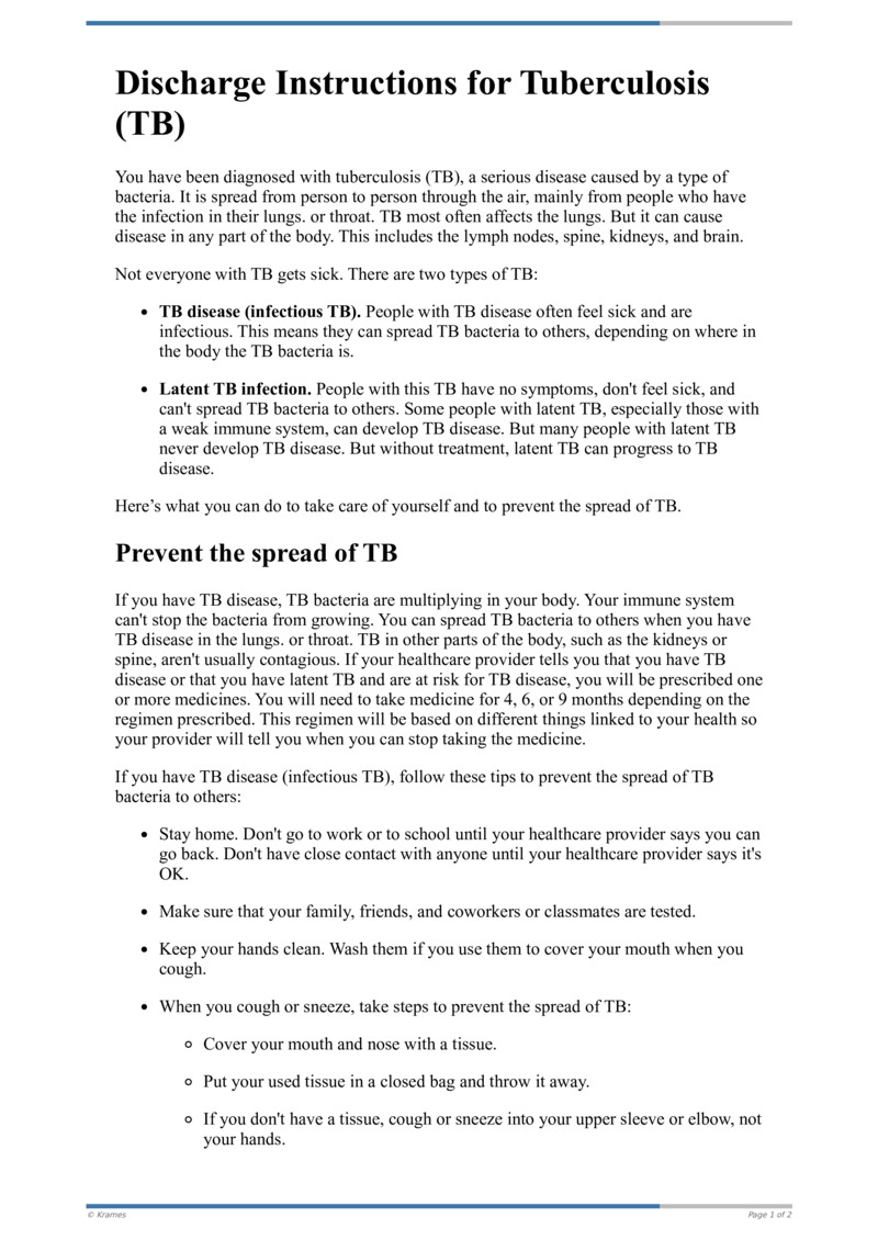 Text - Discharge Instructions for Tuberculosis (TB) - HealthClips Online