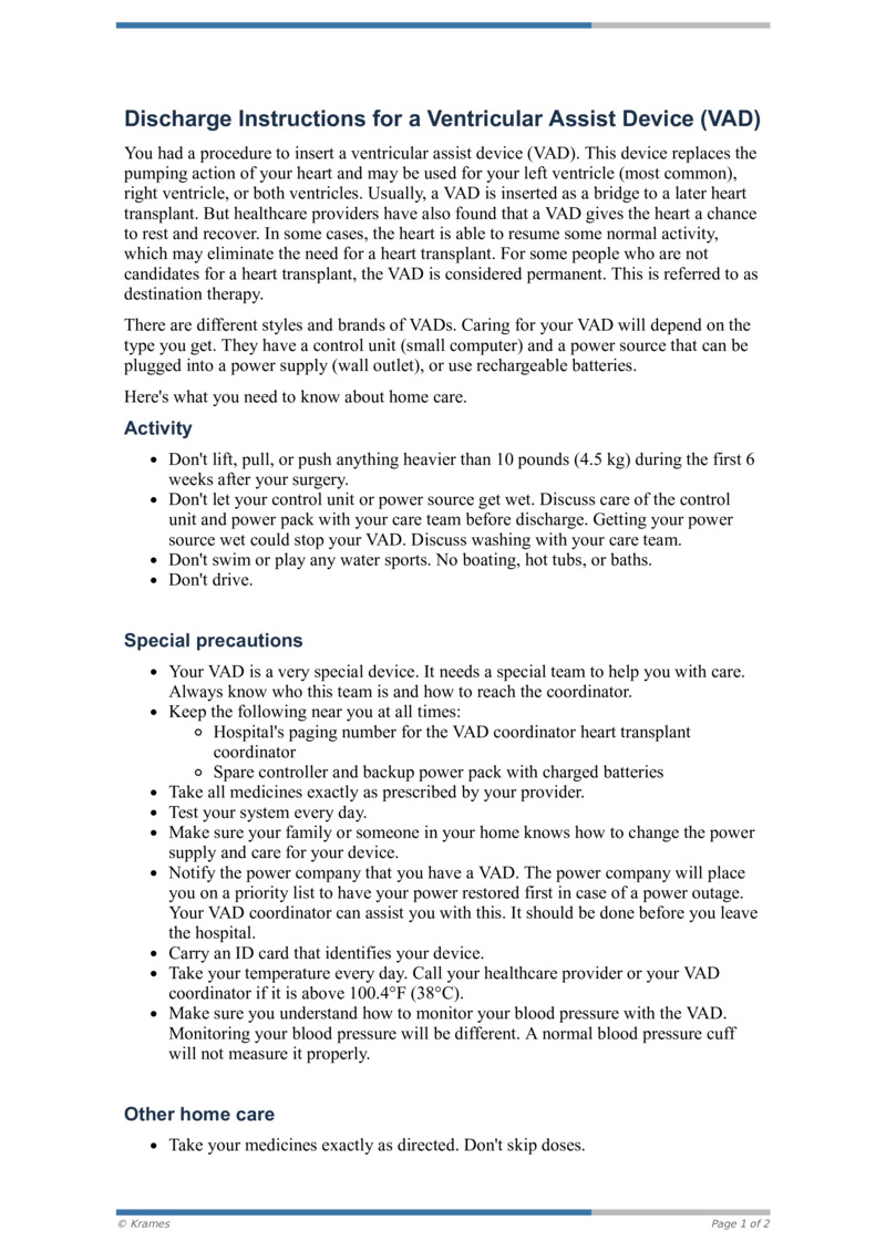PDF - Discharge Instructions for a Ventricular Assist Device ...