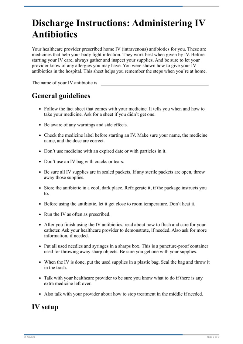 Text Discharge Instructions Administering IV Antibiotics Text Discharge Instructions Administering IV Antibiotics