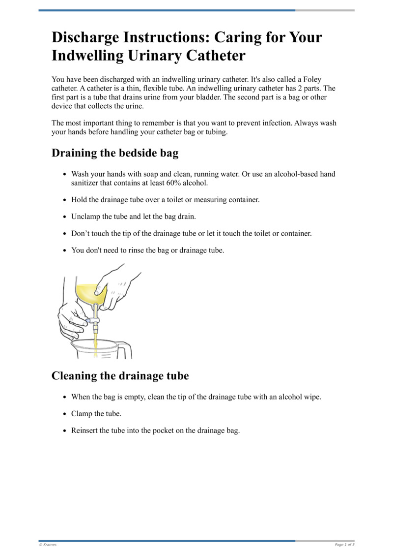 Text Discharge Instructions Caring For Your Indwelling Urinary
