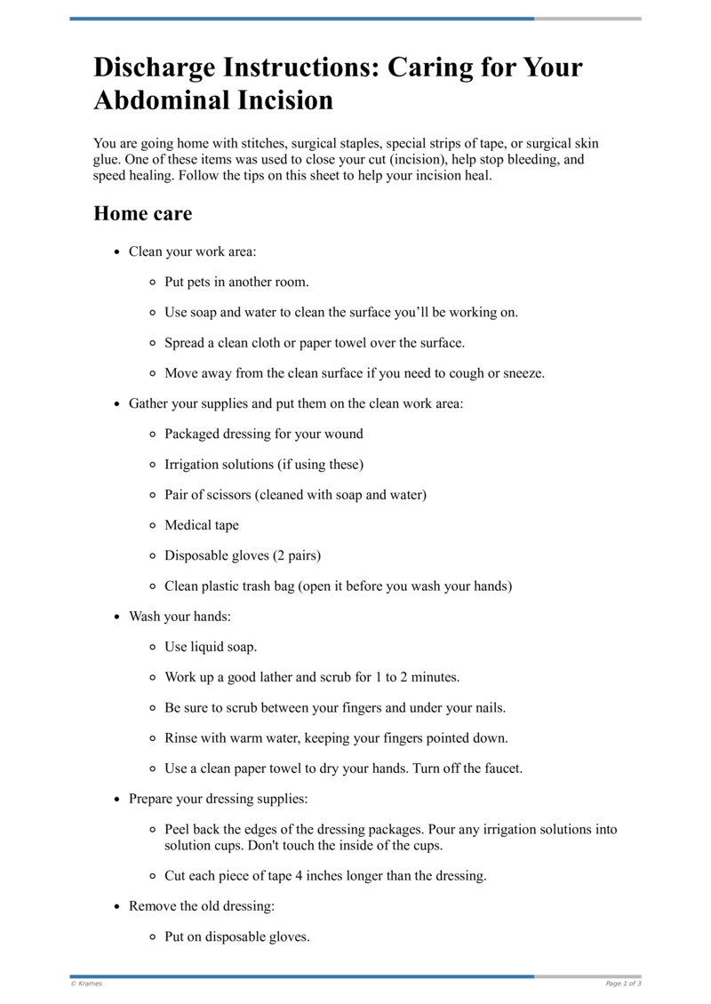 PDF - Discharge Instructions: Caring for Your Abdominal Incision - HealthClips Online