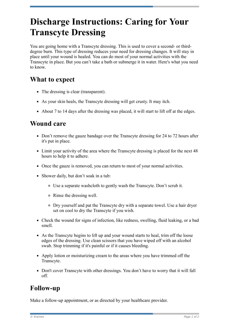 PDF - Discharge Instructions: Caring for Your Transcyte Dressing ...