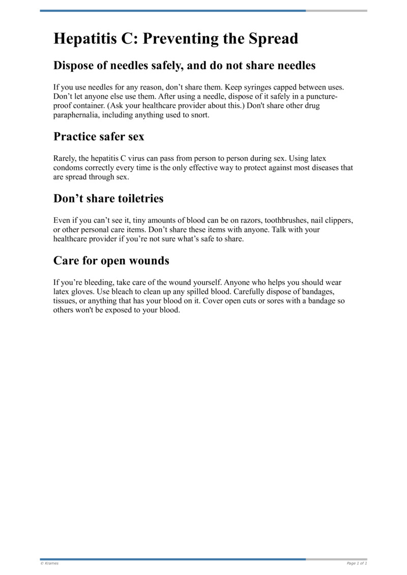 Text - Hepatitis C: Preventing the Spread - HealthClips Online