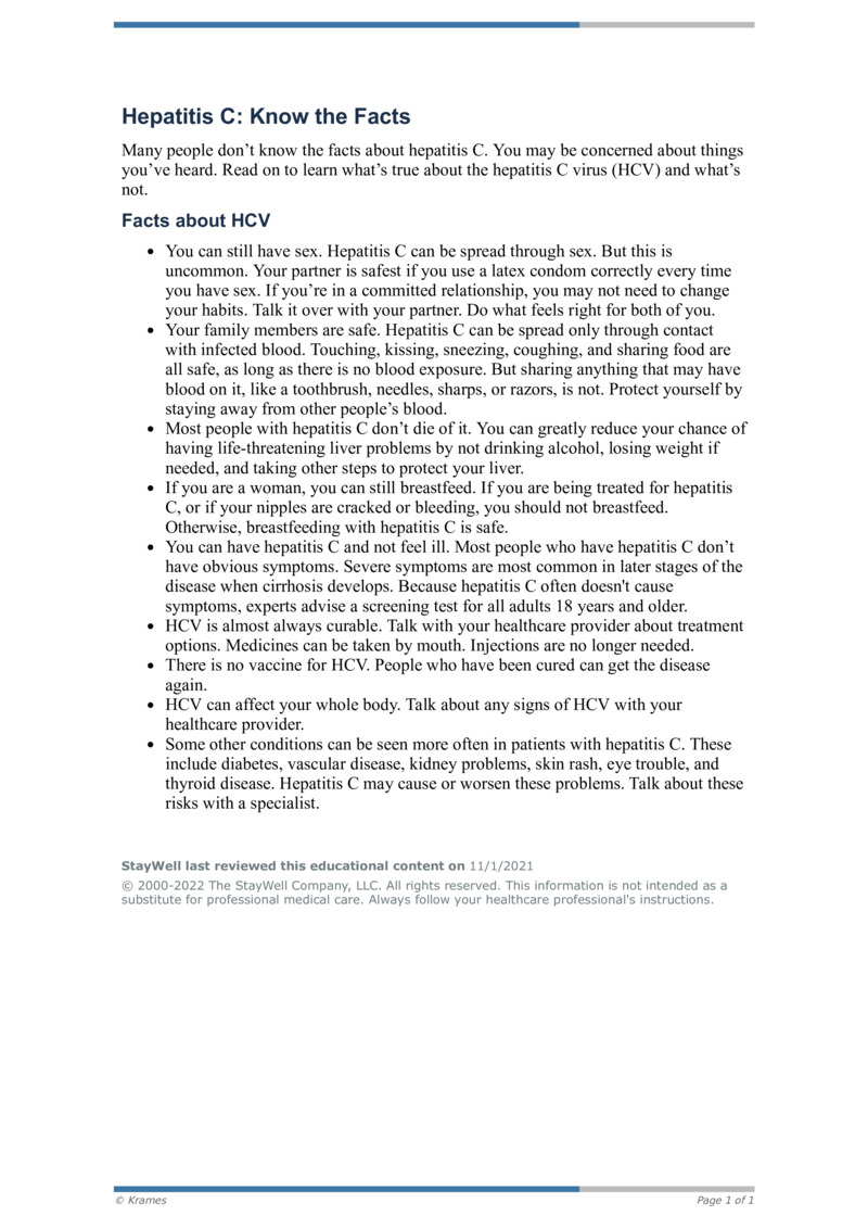 PDF - Hepatitis C: Know the Facts - HealthClips Online