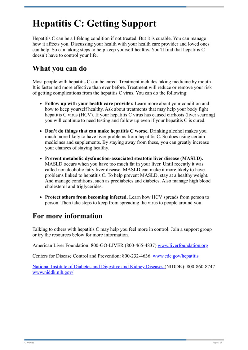 Text - Hepatitis C: Getting Support - HealthClips Online