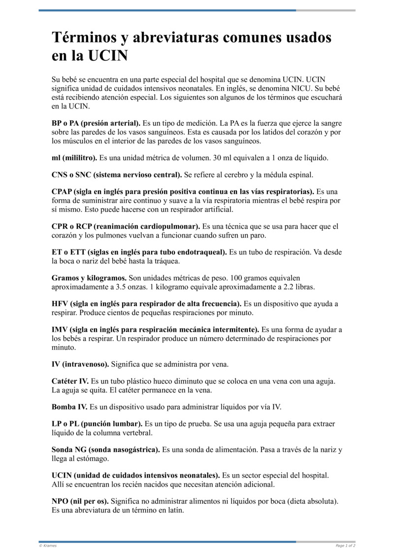 Text - Términos y abreviaturas comunes usados en la UCIN - HealthClips ...