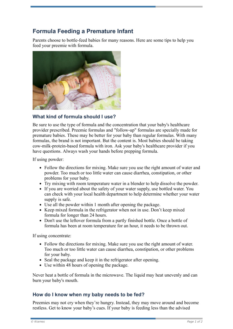PDF - Formula Feeding a Premature Infant - HealthClips Online