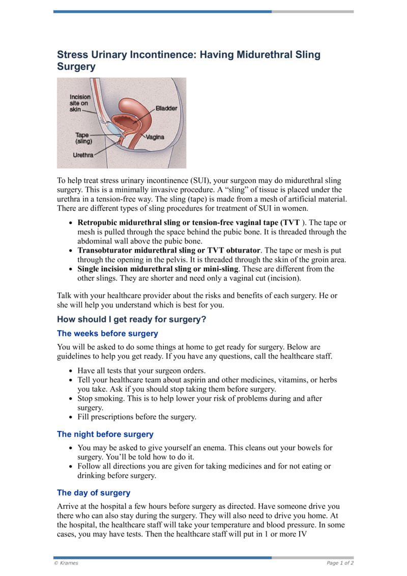 Text - Stress Urinary Incontinence: Having Midurethral Sling Surgery ...