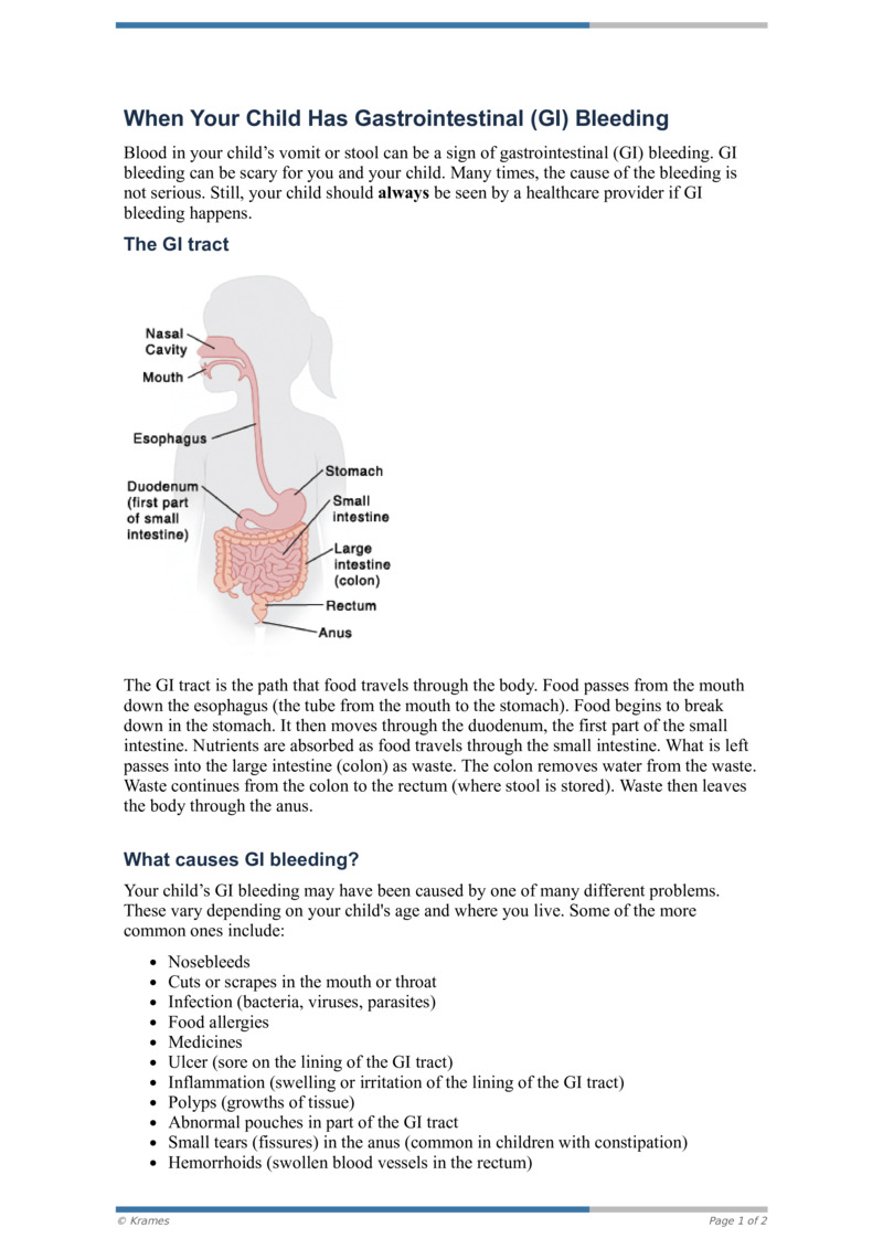 PDF - When Your Child Has Gastrointestinal (GI) Bleeding - HealthClips ...