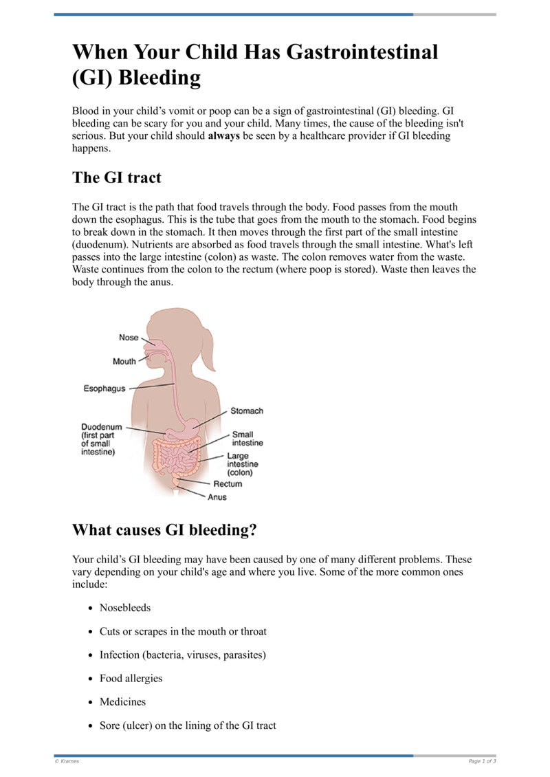 Text - When Your Child Has Gastrointestinal (GI) Bleeding - HealthClips ...