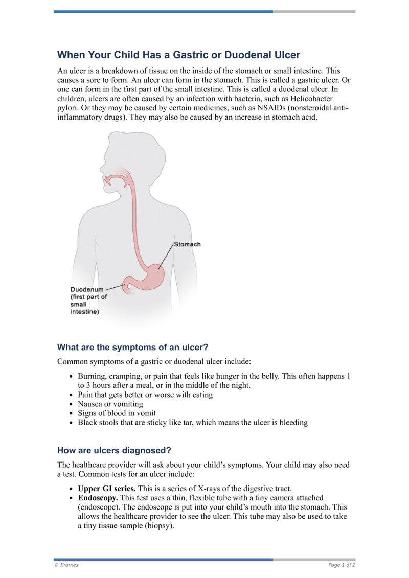 PDF - When Your Child Has a Gastric or Duodenal Ulcer - HealthClips Online