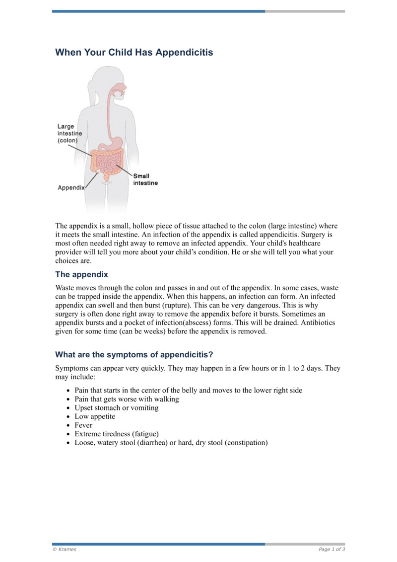 PDF - When Your Child Has Appendicitis - HealthClips Online