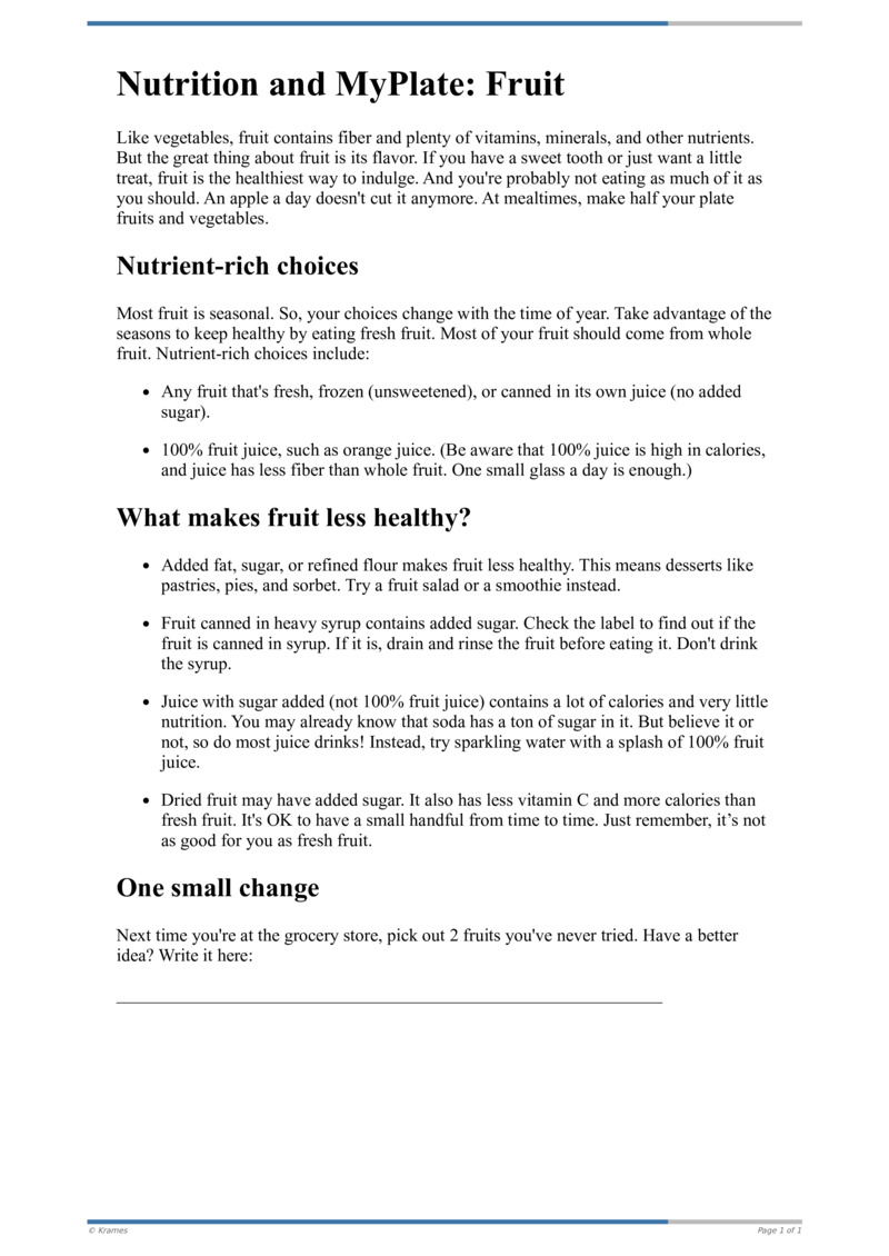 Text - Nutrition and MyPlate: Fruit - HealthClips Online