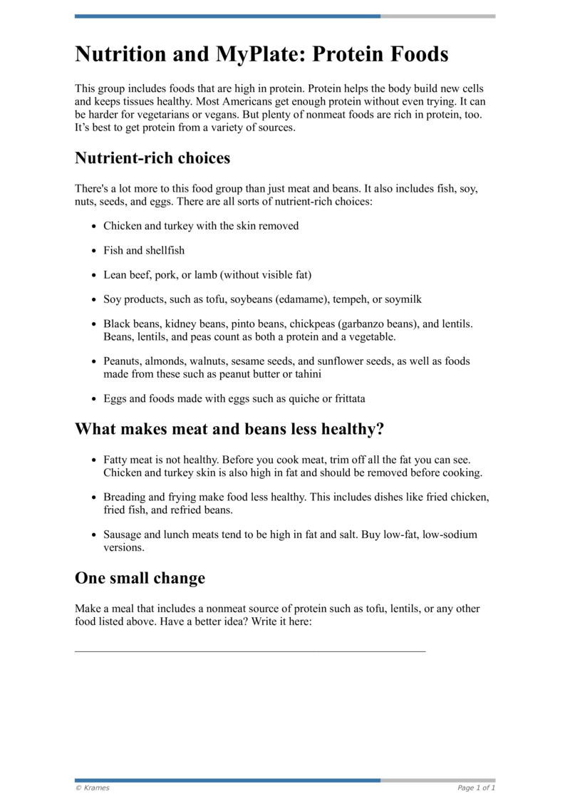PDF - Nutrition and MyPlate: Protein Foods - HealthClips Online