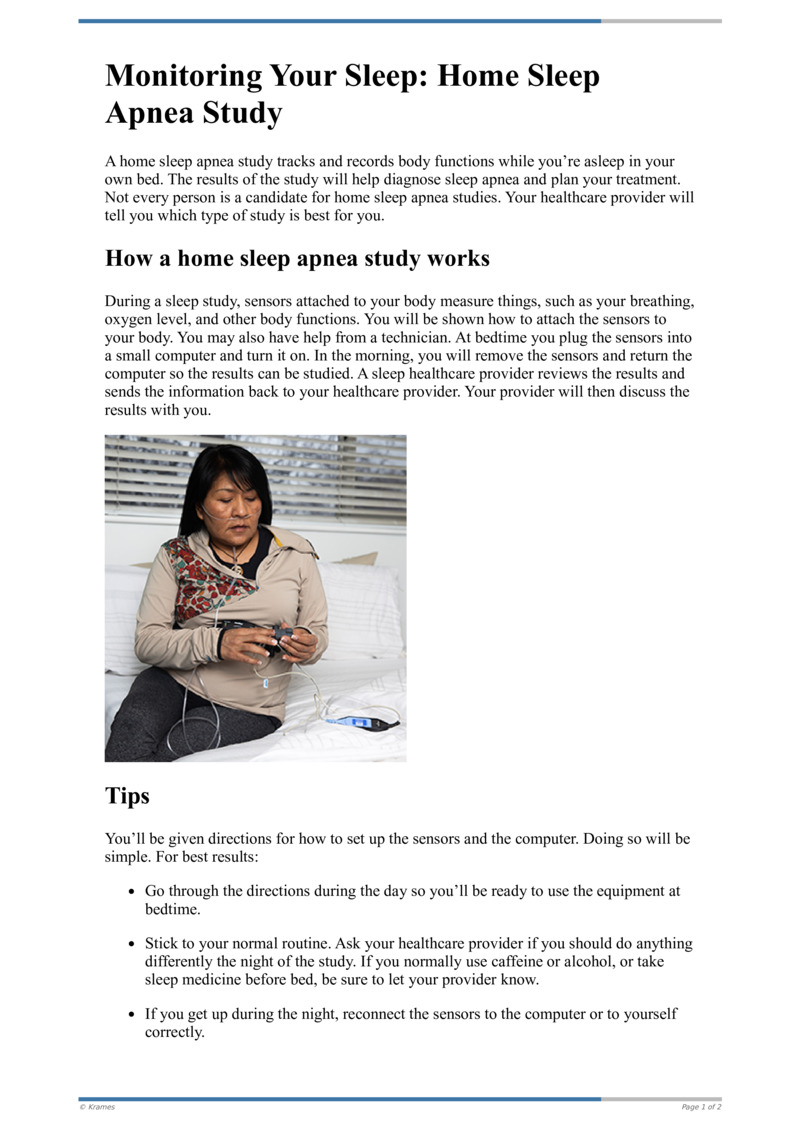 PDF - Monitoring Your Sleep: Home Sleep Study - HealthClips Online
