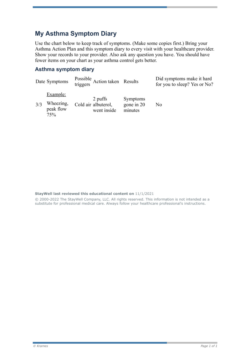 PDF - My Asthma Symptom Diary - HealthClips Online