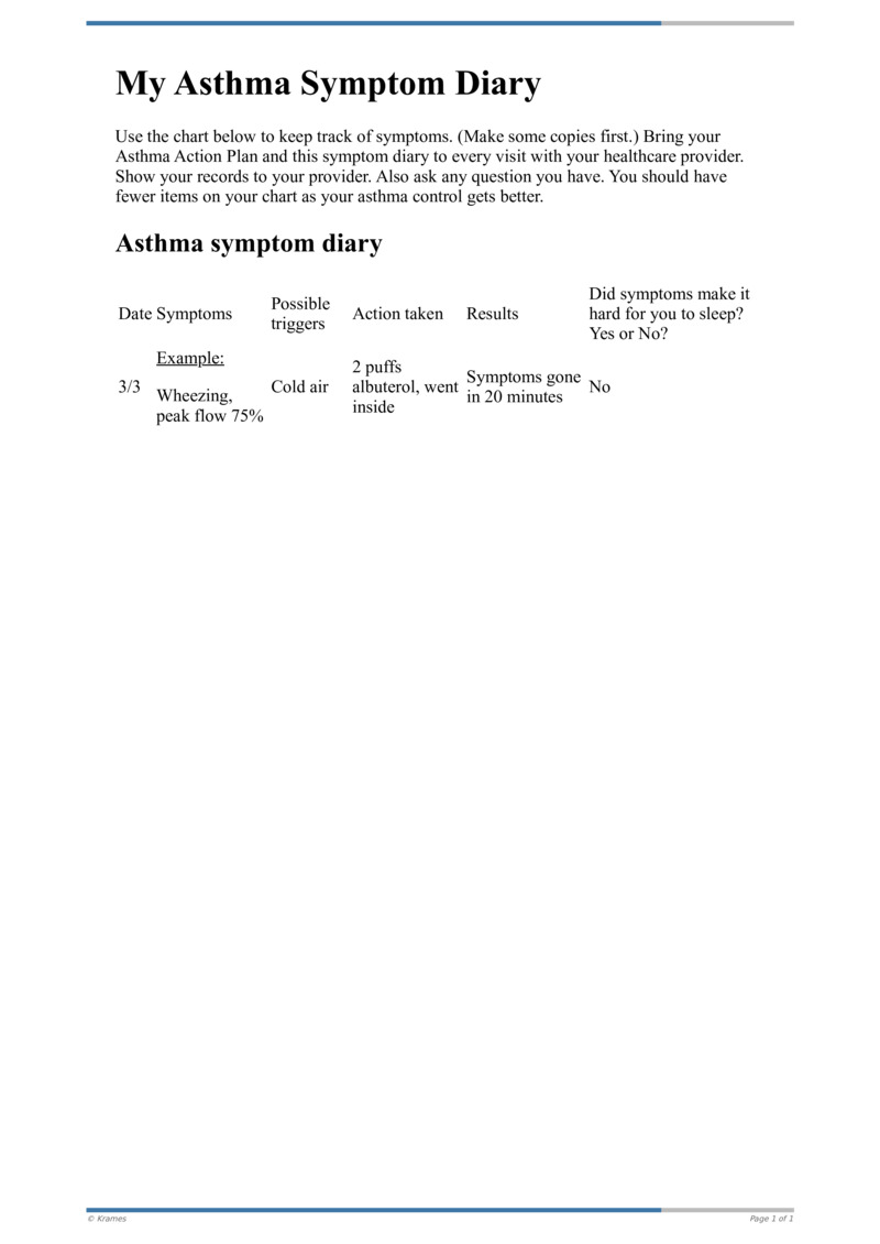 Text - My Asthma Symptom Diary - HealthClips Online