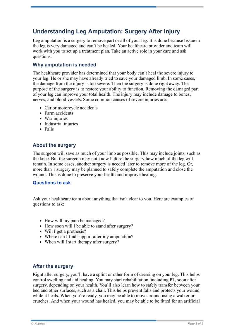 PDF - Understanding Leg Amputation: Surgery After Injury - HealthClips ...