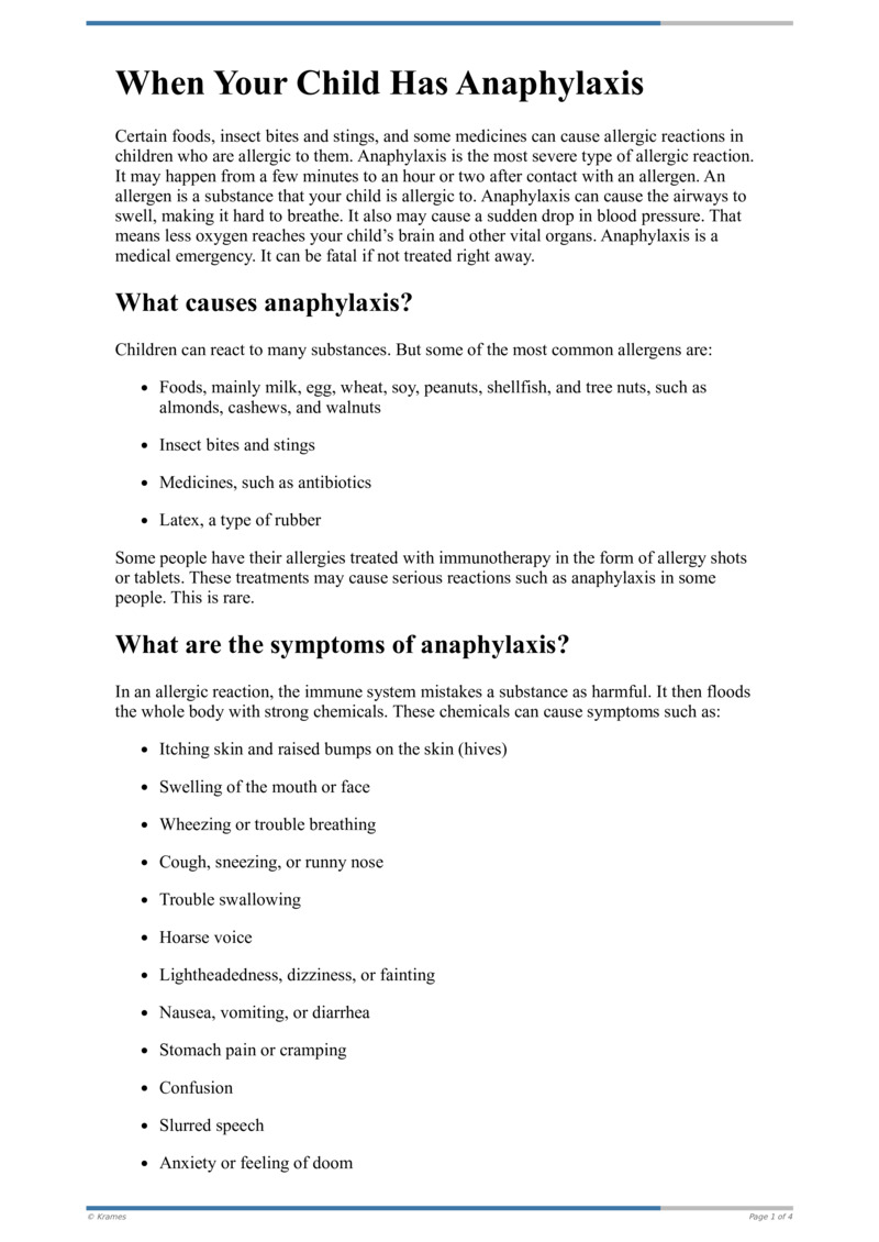 Text - When Your Child Has Anaphylaxis - HealthClips Online