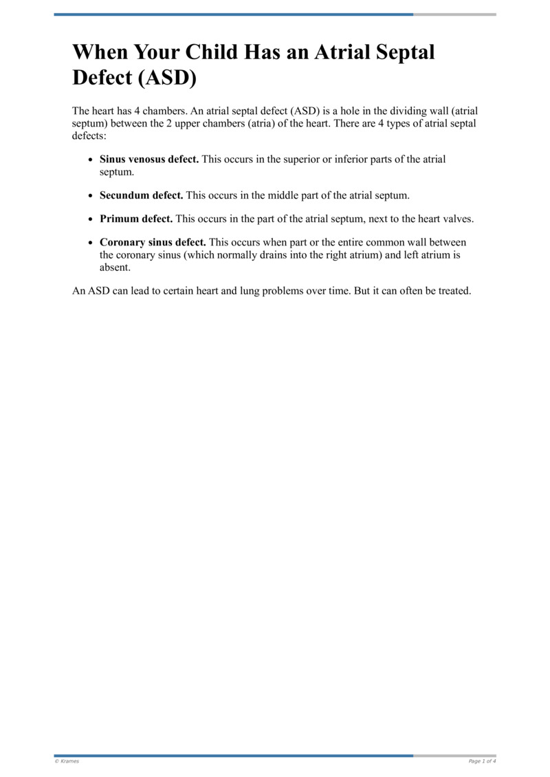 Text - When Your Child Has an Atrial Septal Defect (ASD) - HealthClips ...