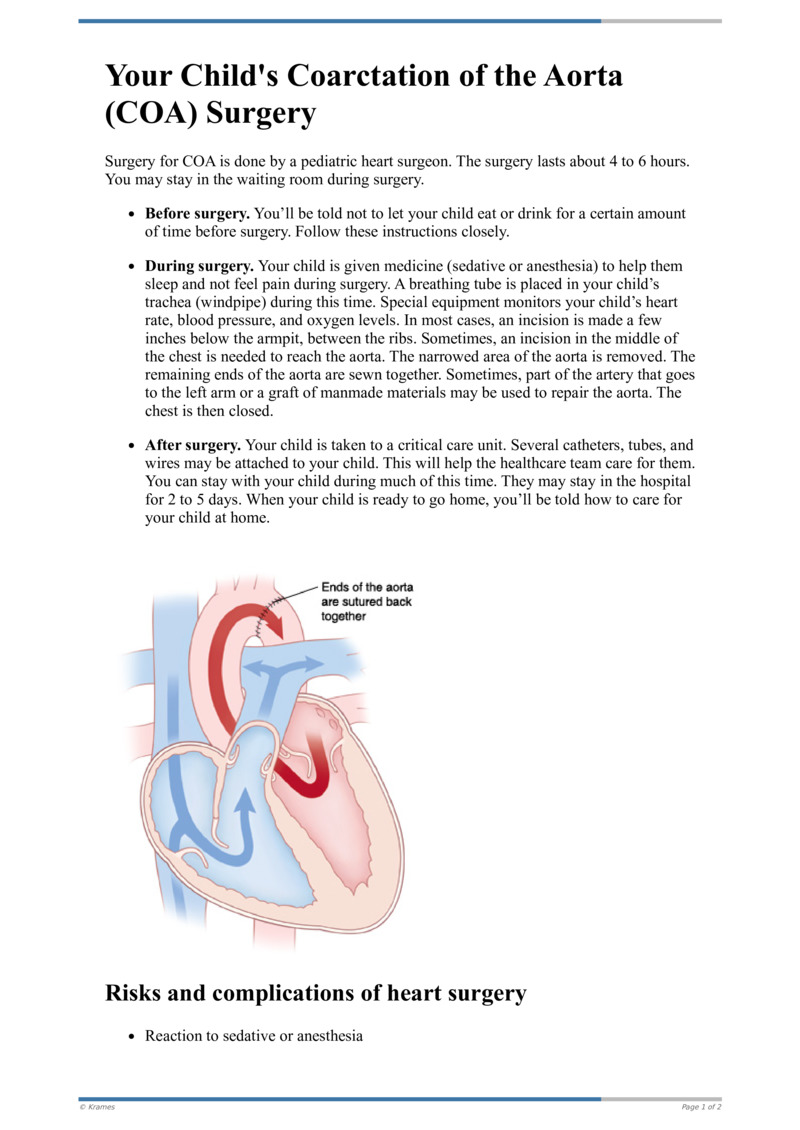 Text - Your Child's Coarctation of the Aorta (COA) Surgery ...