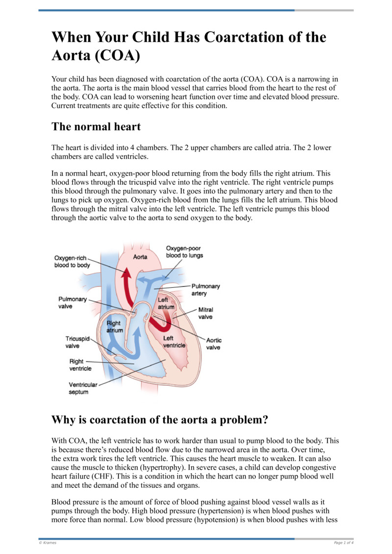 Text - When Your Child Has Coarctation of the Aorta (COA) - HealthClips ...