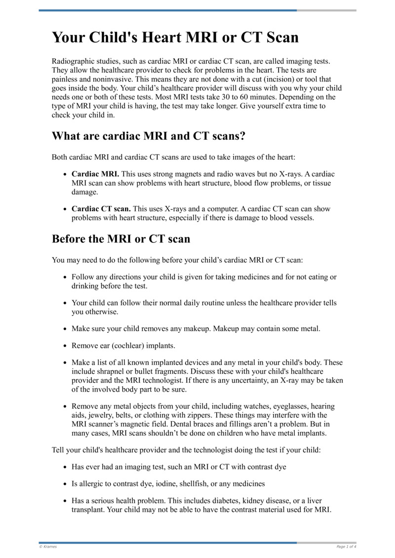 Text - Your Child's Heart MRI or CT Scan - HealthClips Online