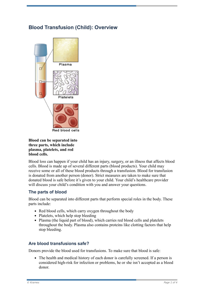 PDF - When Your Child Needs a Blood Transfusion - HealthClips Online