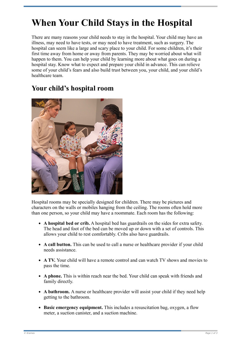 Text - When Your Child Stays in the Hospital - HealthClips Online