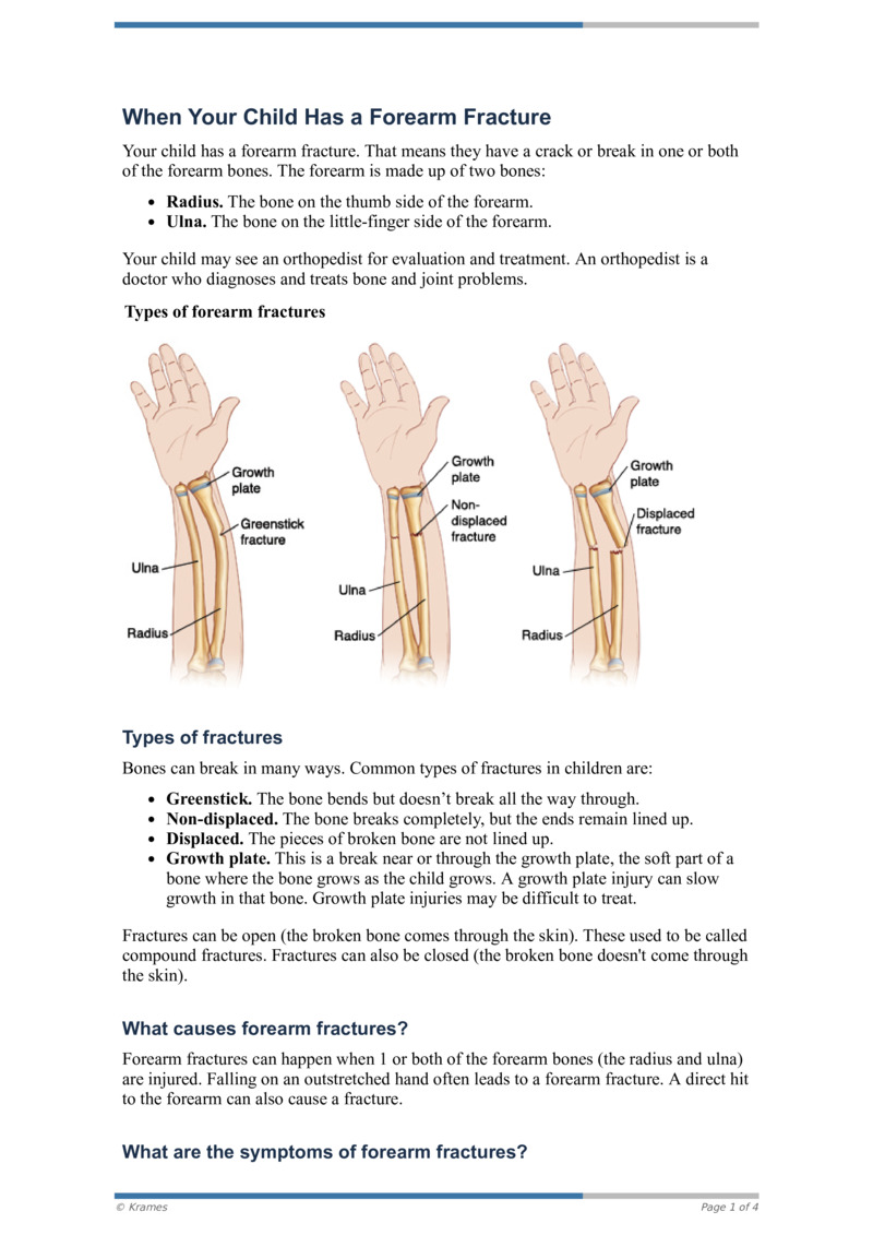 PDF - When Your Child Has a Forearm Fracture - HealthClips Online
