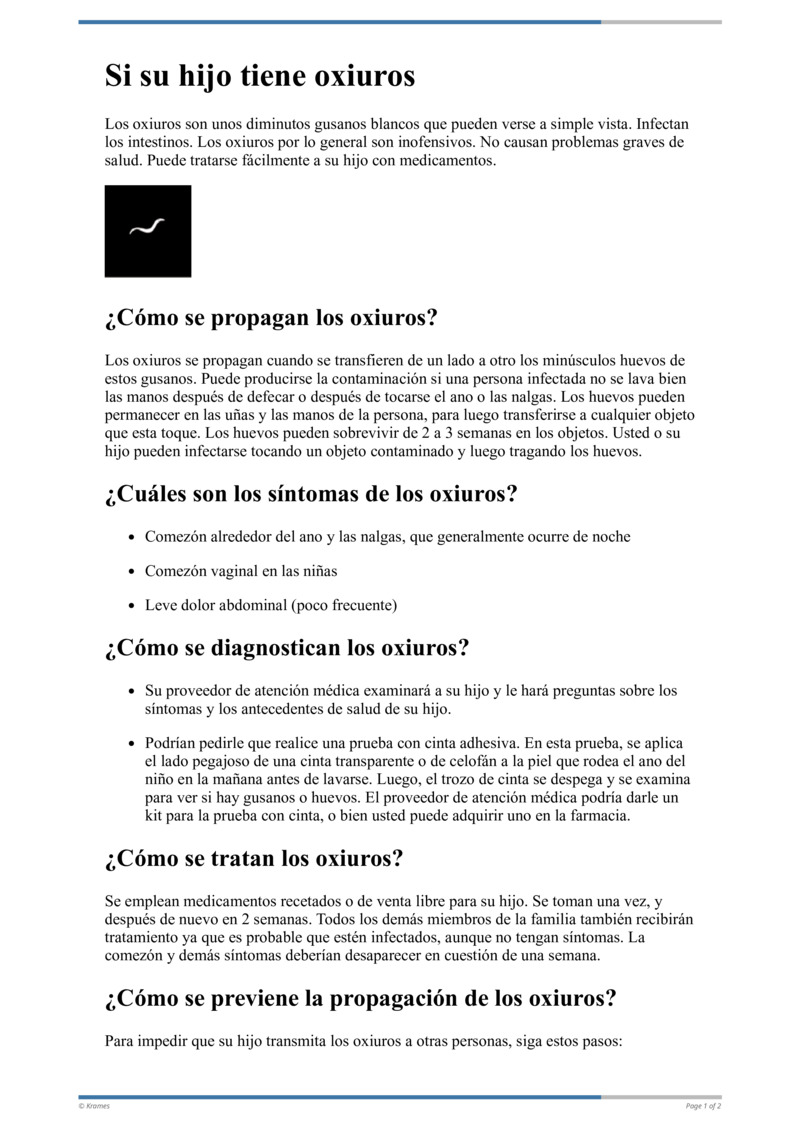 Text - Si su hijo tiene oxiuros - HealthClips Online